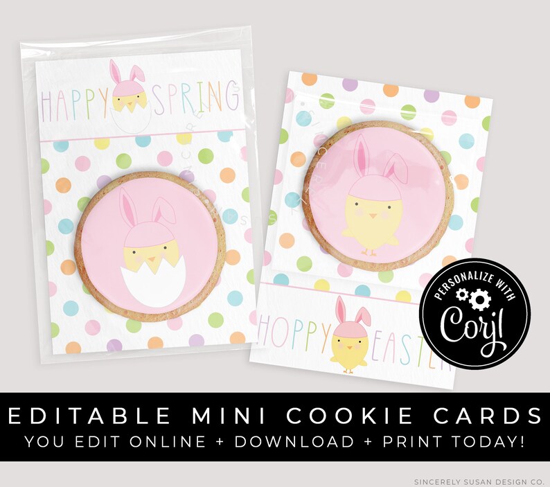 CUSTOMIZABLE Easter Cookie Card, Personalized Printable Spring Bunny ...