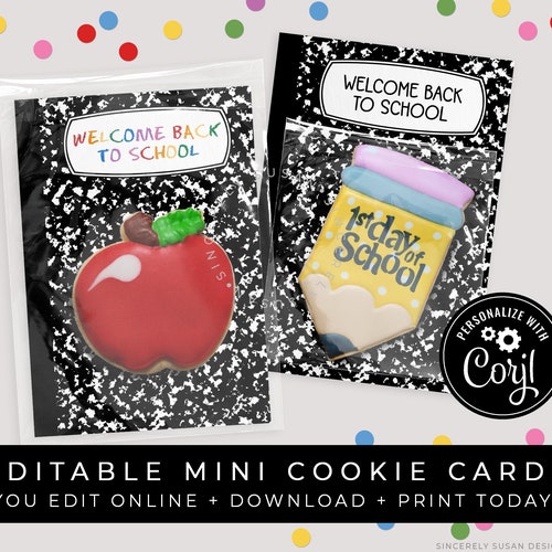 CUSTOMIZABLE Composition Notebook Back to School Cookie Cards | Etsy