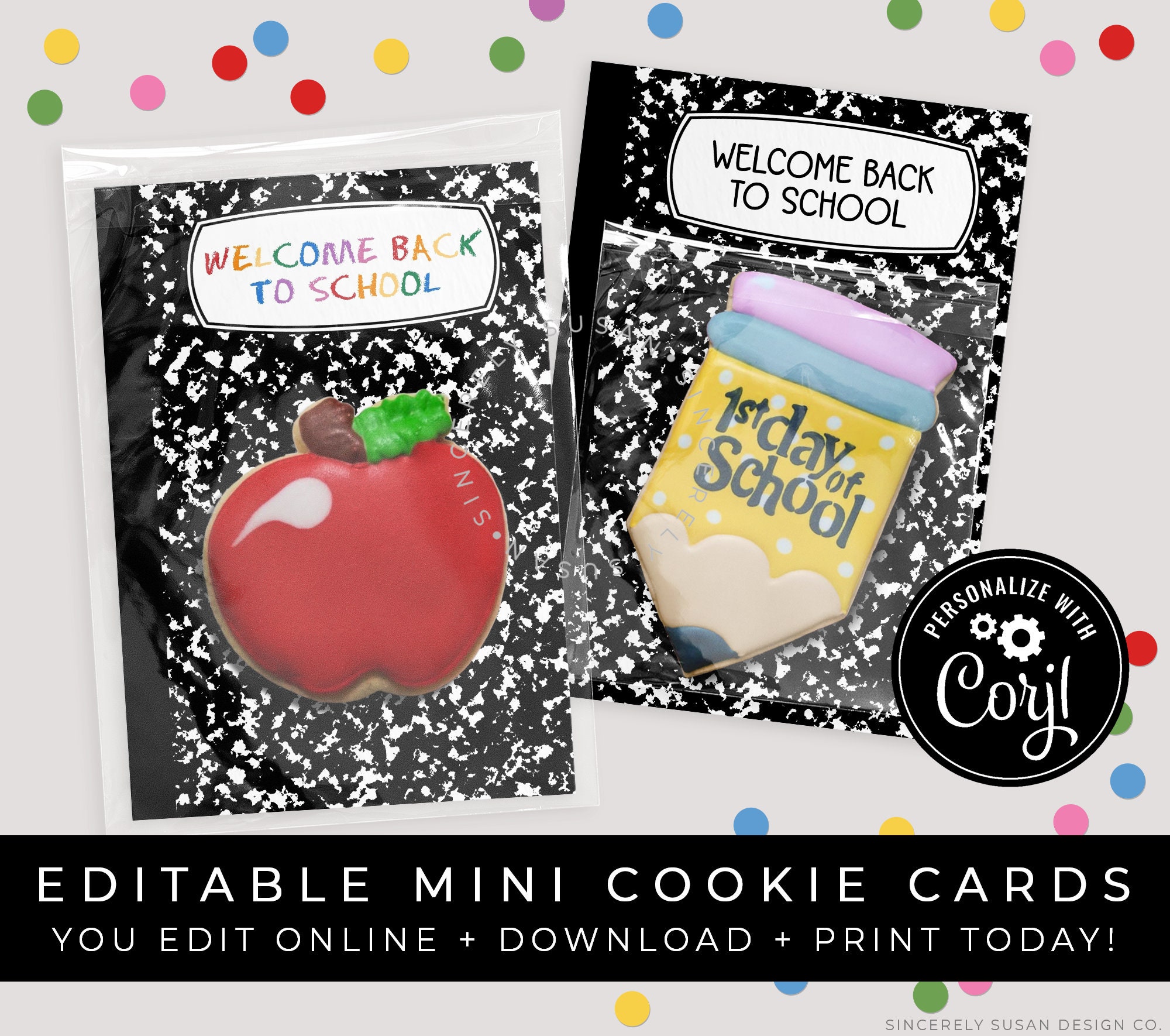 CUSTOMIZABLE Composition Notebook Back to School Cookie Cards | Etsy