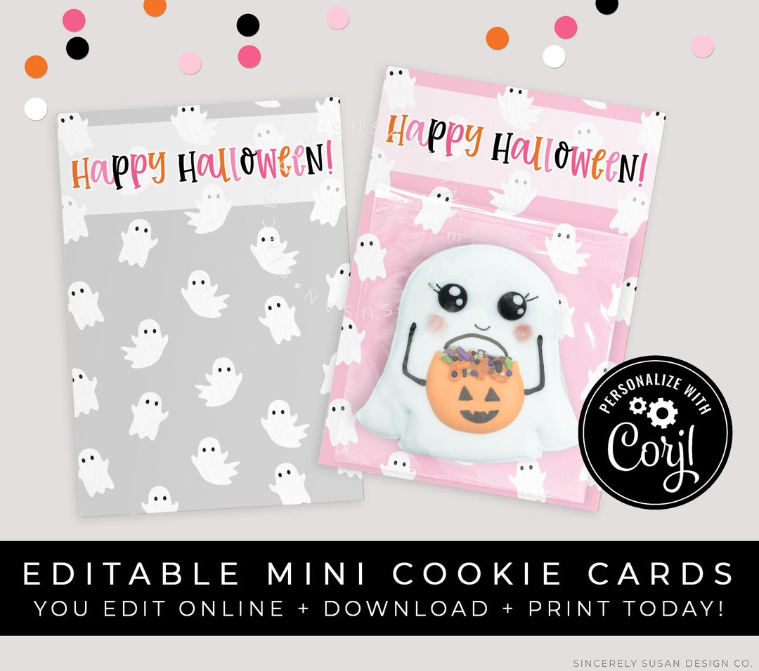 CUSTOMIZABLE Ghost Happy Halloween Cookie Cards, Pink Halloween Boo ...