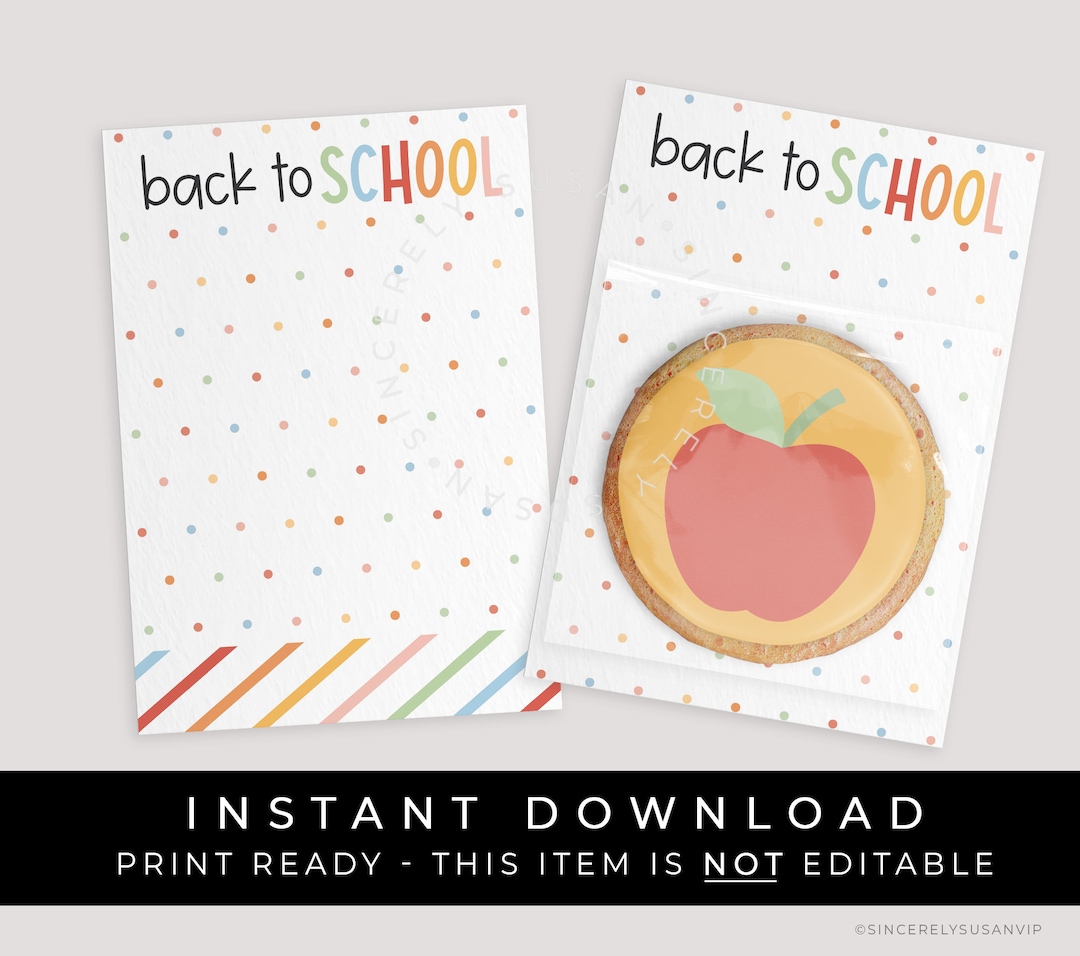 Instant Download Back to School Cookie Card Printable, First Day of ...