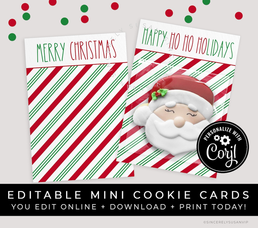 CUSTOMIZABLE Merry Christmas Cookie Card Printable, Happy Ho Ho ...
