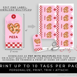 Pink Valentine's Day Pizza Party Favor Tag, Heart Pizza Kids Classroom ...