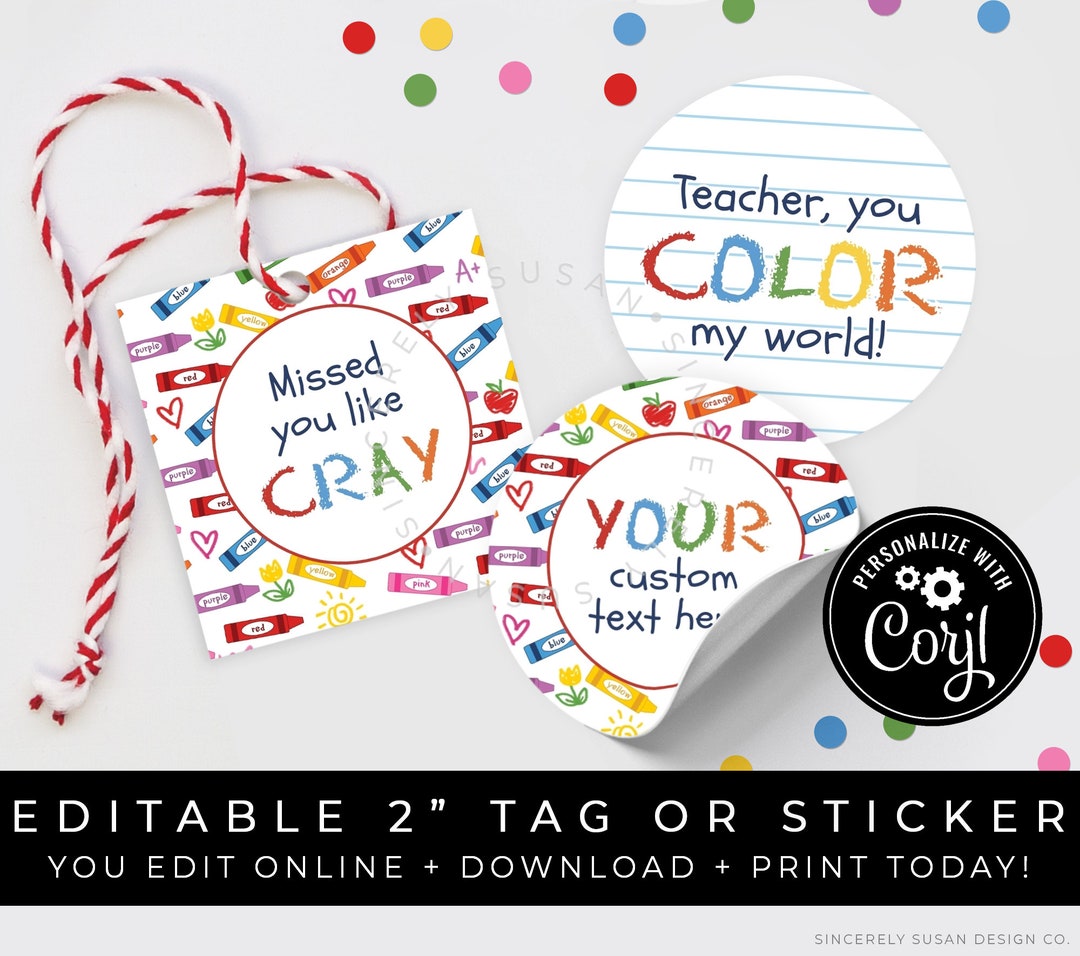 CUSTOMIZABLE Crayons Back to School Printable Cookie Tags, BTS Missed ...