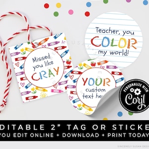 CUSTOMIZABLE Crayons Back to School Printable Cookie Tags, BTS Missed ...