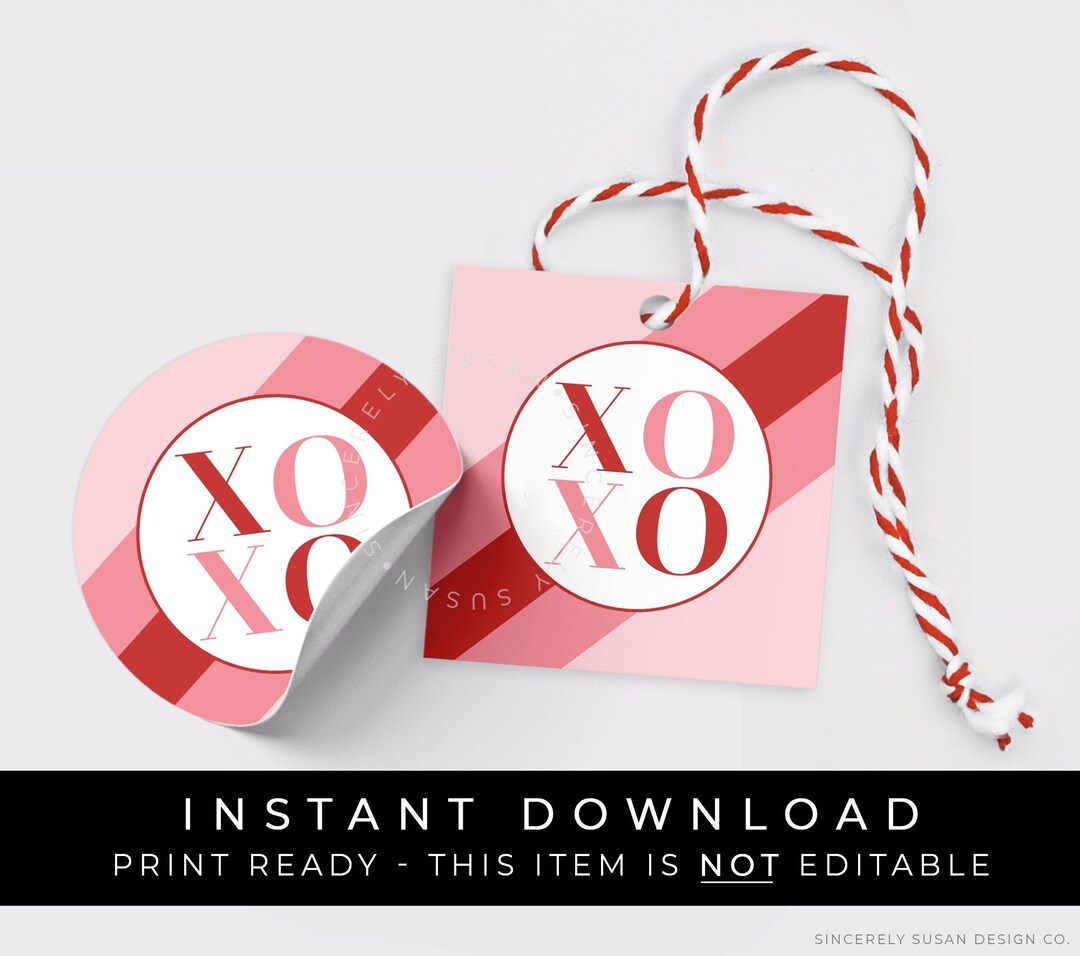 Instant Download XOXO Valentine's Day Cookie Tag, Retro Modern Stripe ...