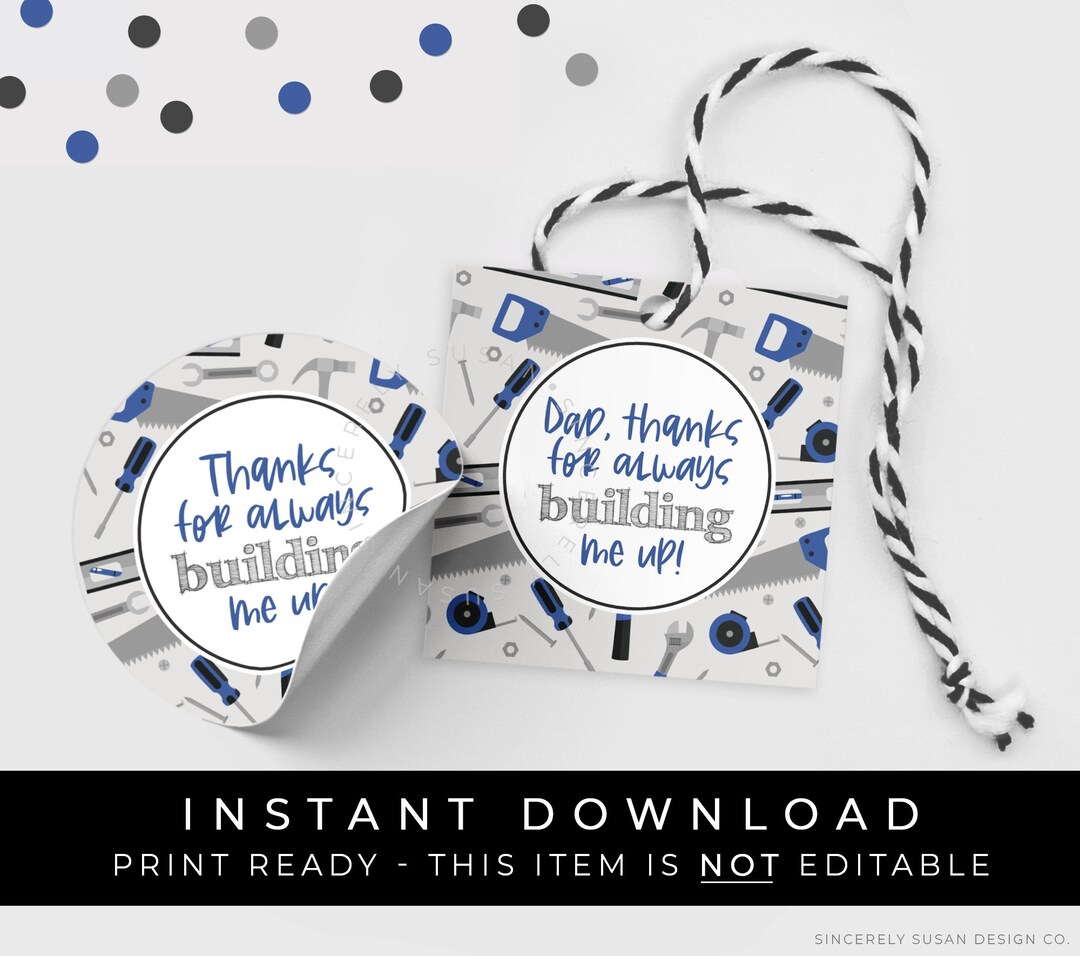 Instant Download Tools Father's Day Gift Tag, Dad Thanks for Always ...