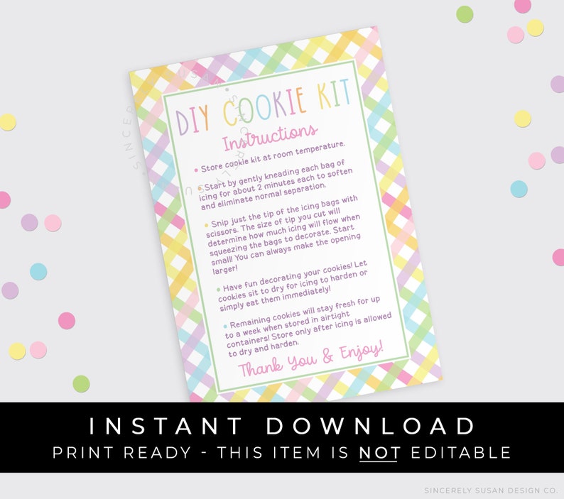 Instant Download DIY Cookie Kit Instructions Card Printable, Spring ...