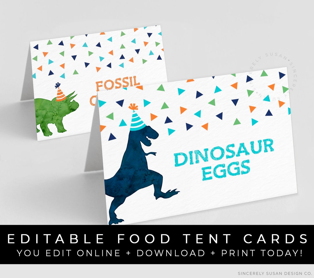 Dinosaur Food Tent Cards Printable Food Label Buffet Card Dino Birthday ...
