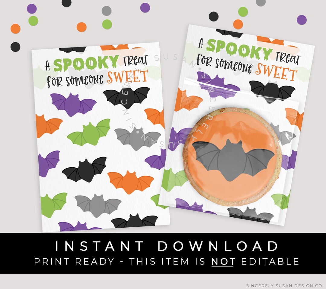 Instant Download Halloween Bats Cookie Card Printable, Halloween Spooky ...