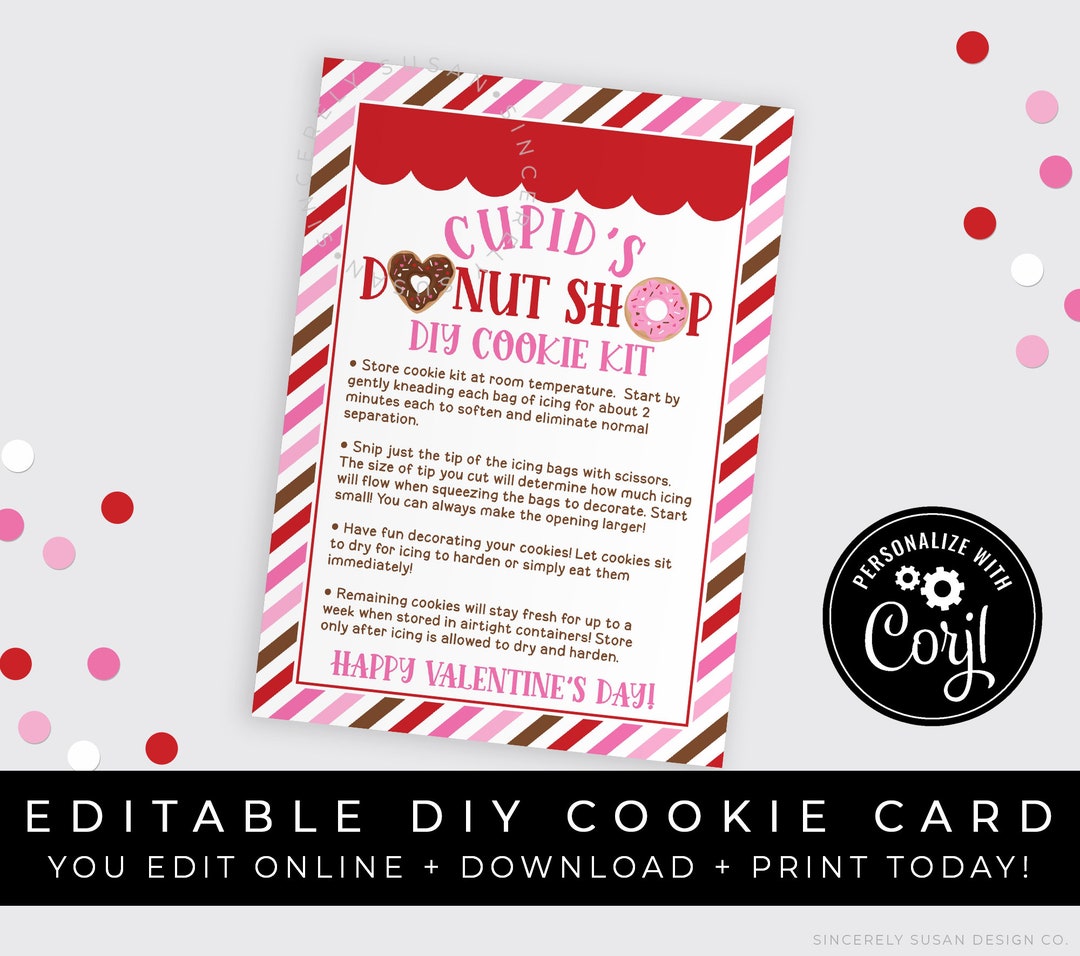 CUSTOMIZABLE Valentine Donuts DIY Cookie Kit Instructions Printable ...