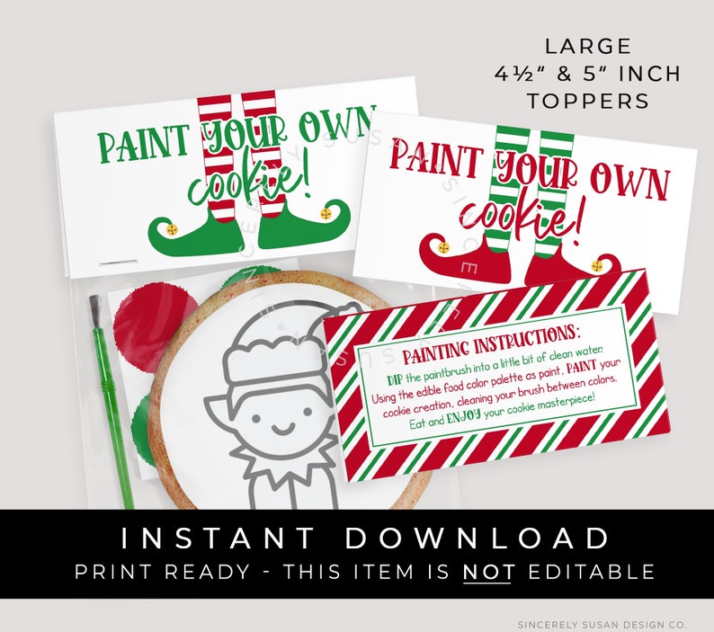 Instant Download Large Elf Paint Your Own Cookie Bag Topper Printable ...