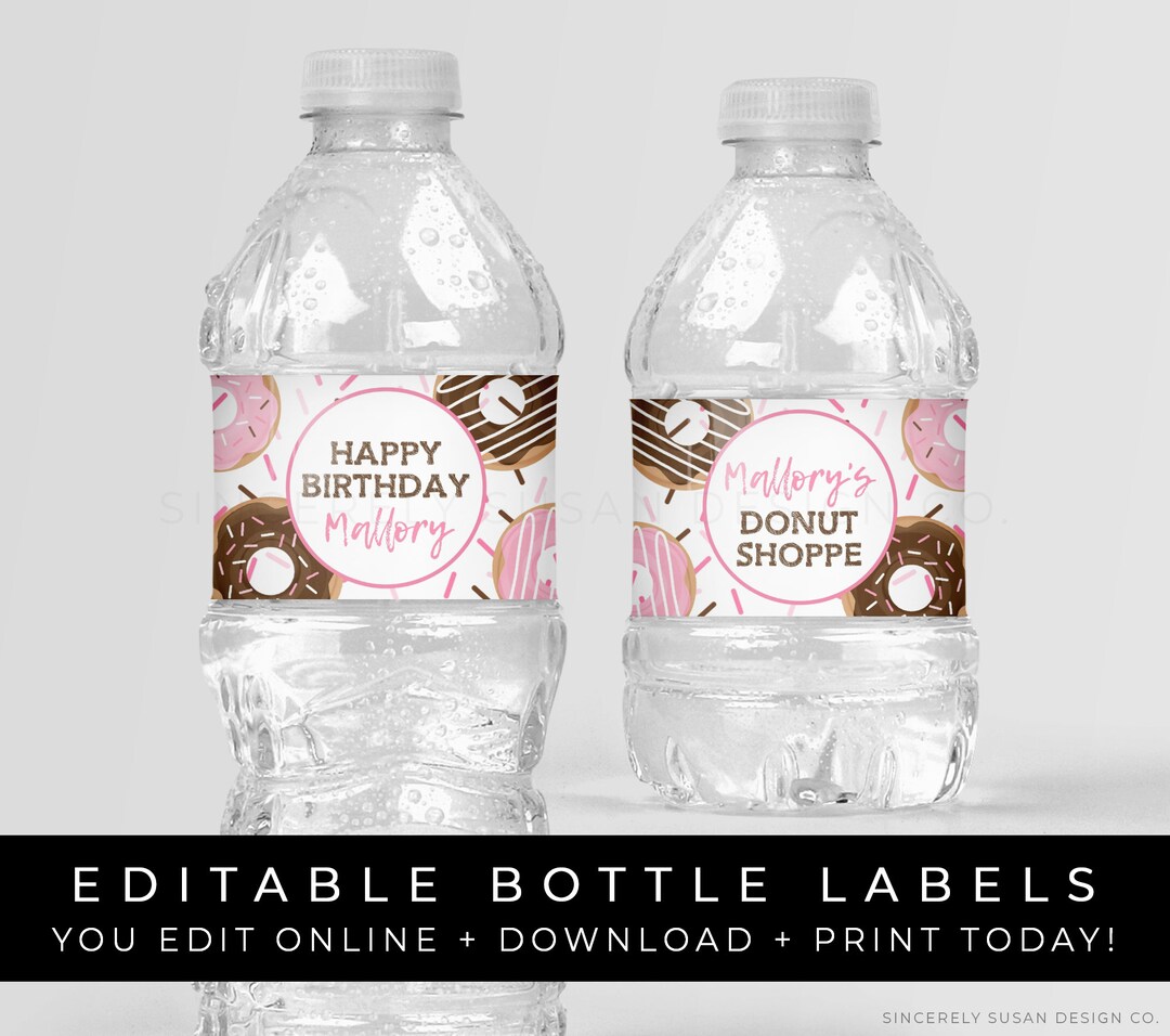 Printable Donut Water Bottle Labels Donut Sprinkles Birthday Party ...