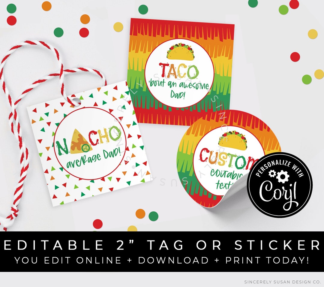 CUSTOMIZABLE Nacho Taco Father's Day Gift Tag, Nacho Average Dad Mini ...
