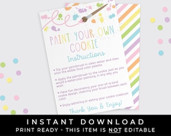 Instant Download PYO Cookies Instructions Card Printable | Etsy