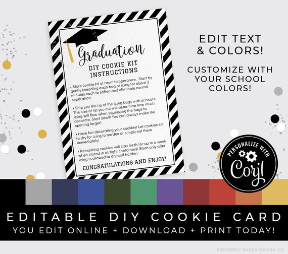 CUSTOMIZABLE Graduation DIY Cookie Kit Instructions Card - Etsy