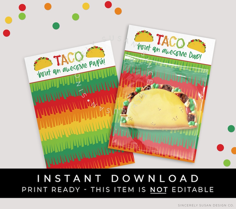 Instant Download Father's Day Taco Cookie Card Printable | Etsy