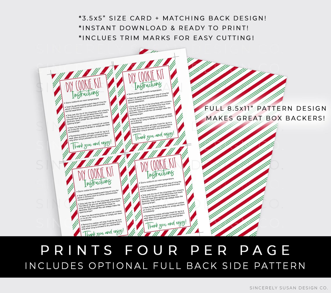 Instant Download Christmas DIY Cookie Kit Instructions Printable Card ...