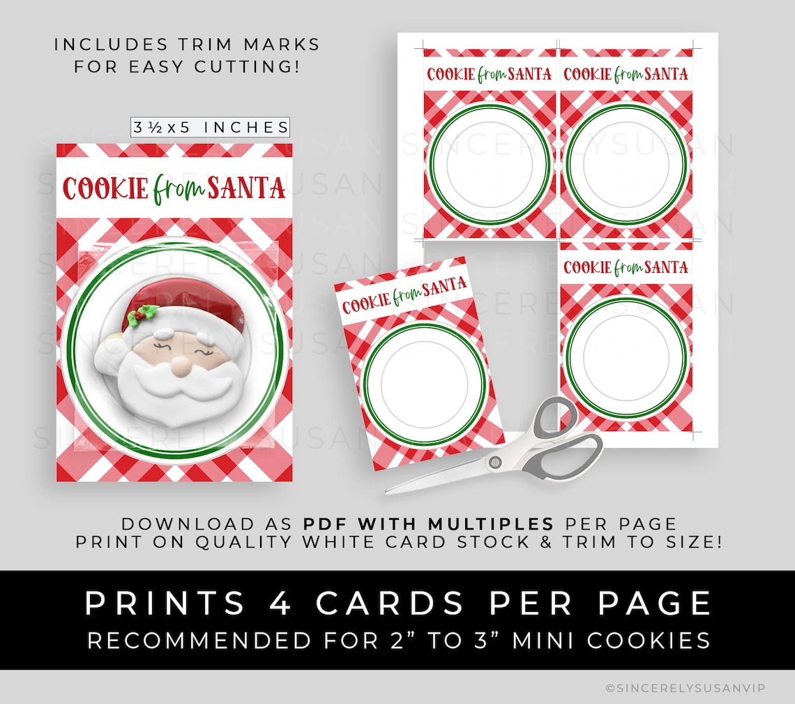 Instant Download Cookie FROM Santa Mini Cookie Card Printable | Etsy