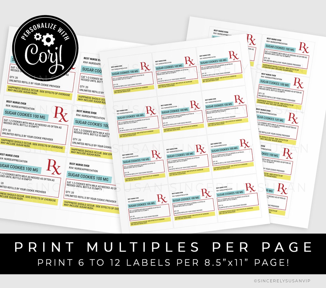 CUSTOMIZABLE Cookie Prescription Label RX Nurse Appreciation - Etsy