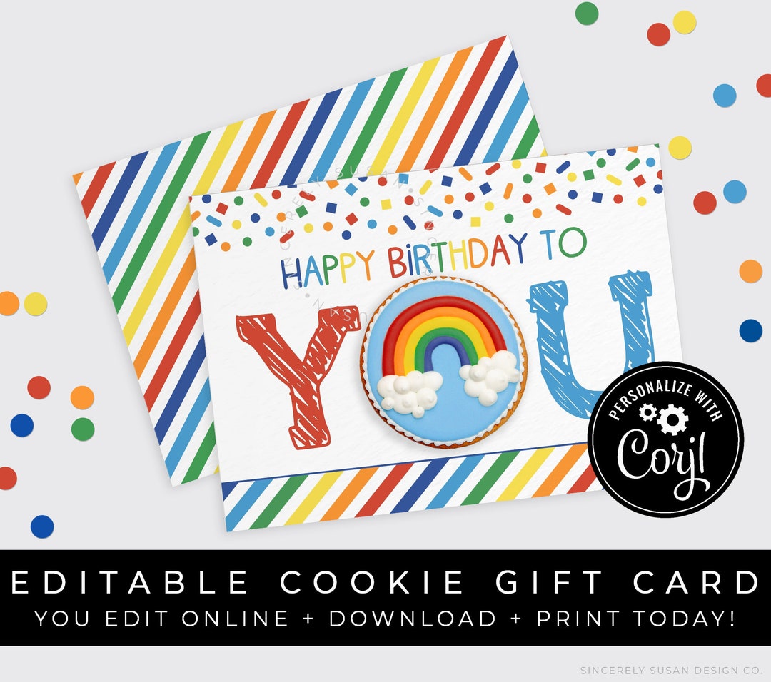 CUSTOMIZABLE Happy Birthday Mini Cookie Cards, Rainbow Confetti ...
