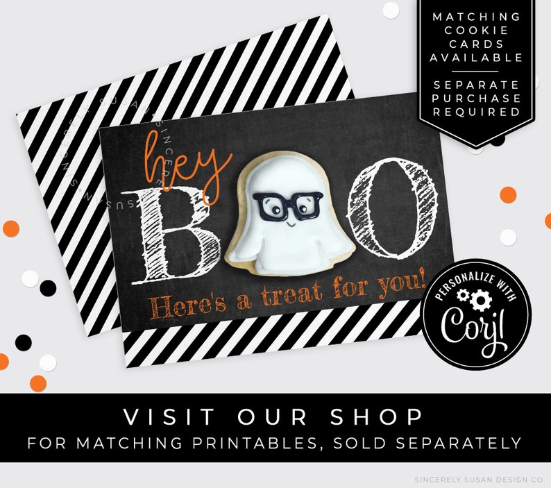 CUSTOMIZABLE Pink Halloween Hey BOO Ghost Mini Cookie Cards | Etsy