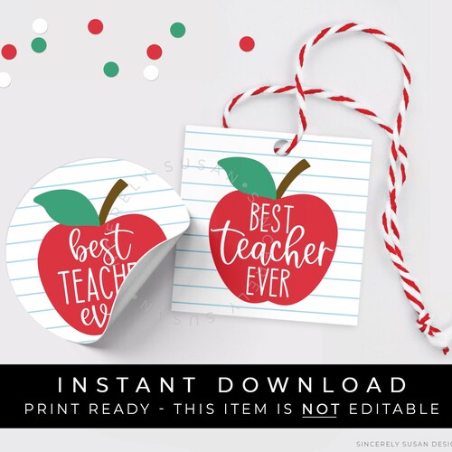 Apple Thank You Tag Printable Teacher Appreciation Favor Tags - Etsy