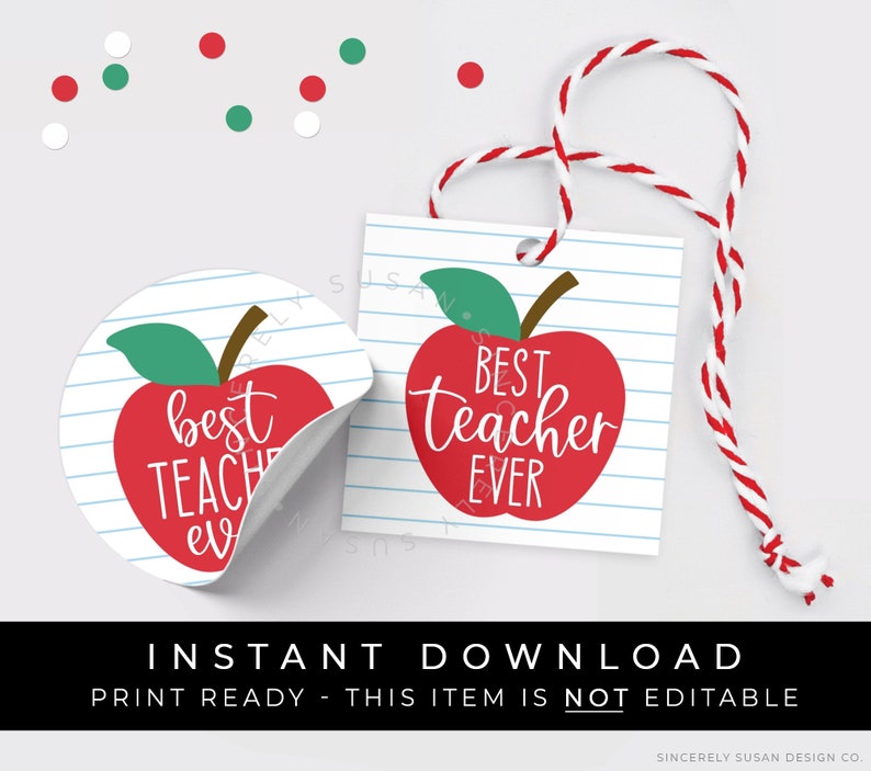 Instant Download Best Teacher Ever Apple Teacher Appreciation | Etsy