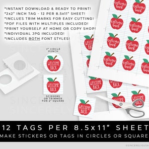 Instant Download Apple Welcome Back to School Teacher Gift Tag ...