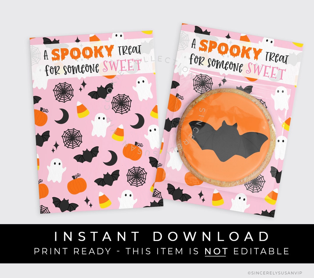 Instant Download Pink Halloween Mini Cookie Card, Spooky Treat for ...