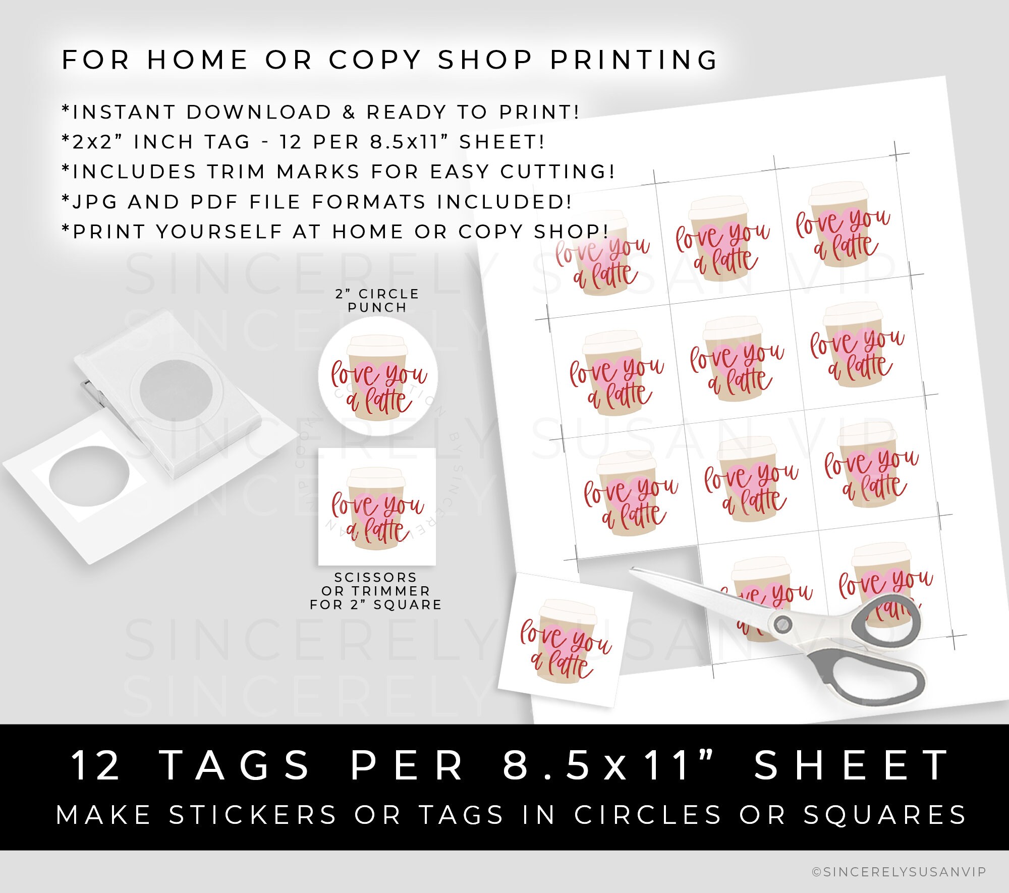 Instant Download Love You a Latte Valentine Cookie Tag Printable ...