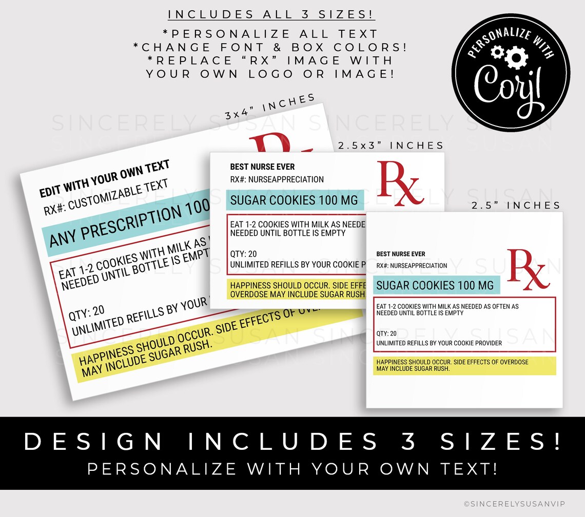 CUSTOMIZABLE Cookie Prescription Label RX Nurse Appreciation - Etsy