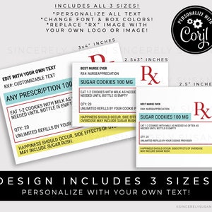 CUSTOMIZABLE Cookie Prescription Label RX Nurse Appreciation Sticker ...
