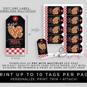 Valentine Pizza Party Favor Tag, Heart Pizza Thank You Tag Grazie ...