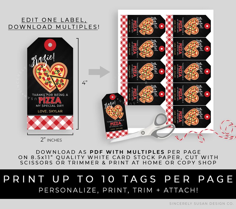 Valentine Pizza Party Favor Tag Heart Pizza Thank You Tag | Etsy