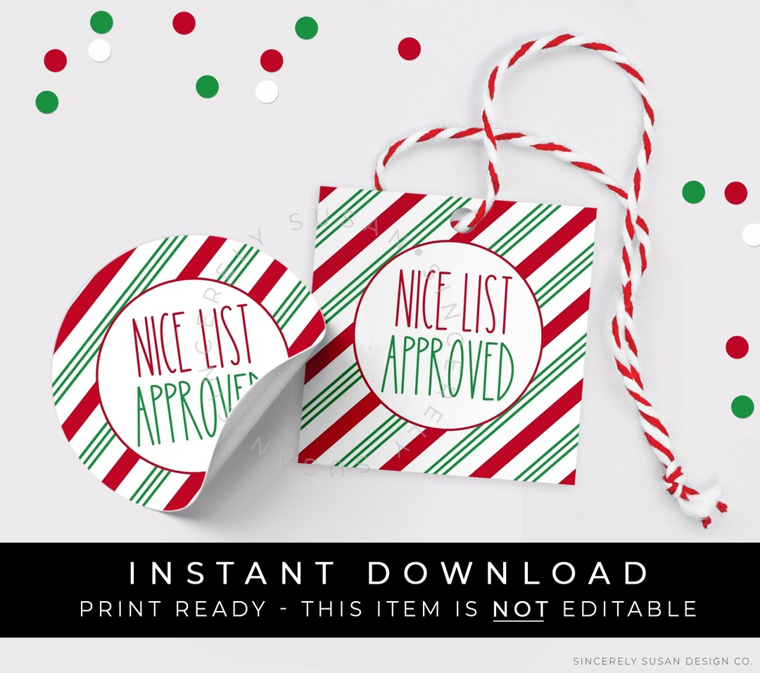Instant Download Nice List Approved Cookie Tag, Santa's Nice List ...