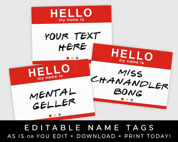 Friends Party Name Tag Sticker Favor Hello My Name is Funny Friends TV ...