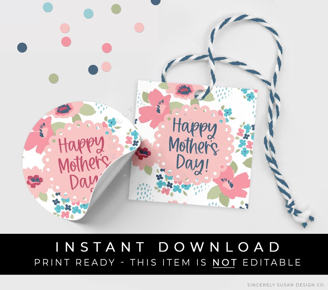 Instant Download Happy Mother's Day Floral Gift Tag Printable, Pink ...
