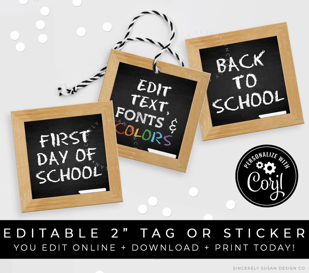 CUSTOMIZABLE Back to School Chalkboard Tag, First Day of School Cookie ...