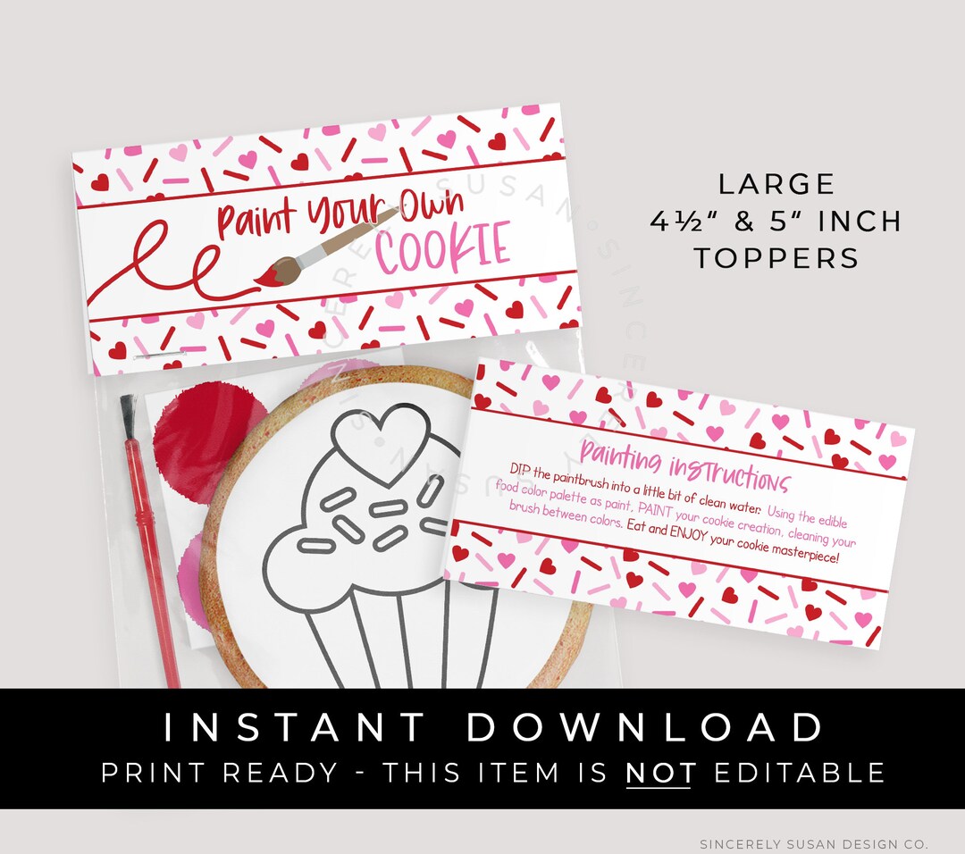 Instant Download Large Valentine Paint Your Own Cookie Bag Topper ...