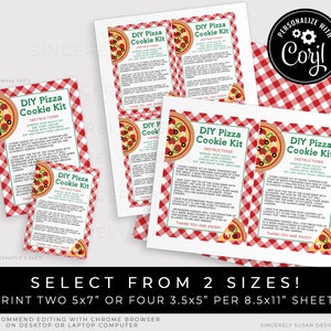 CUSTOMIZABLE DIY Pizza Cookie Kit Instructions Printable Card, Pizza ...