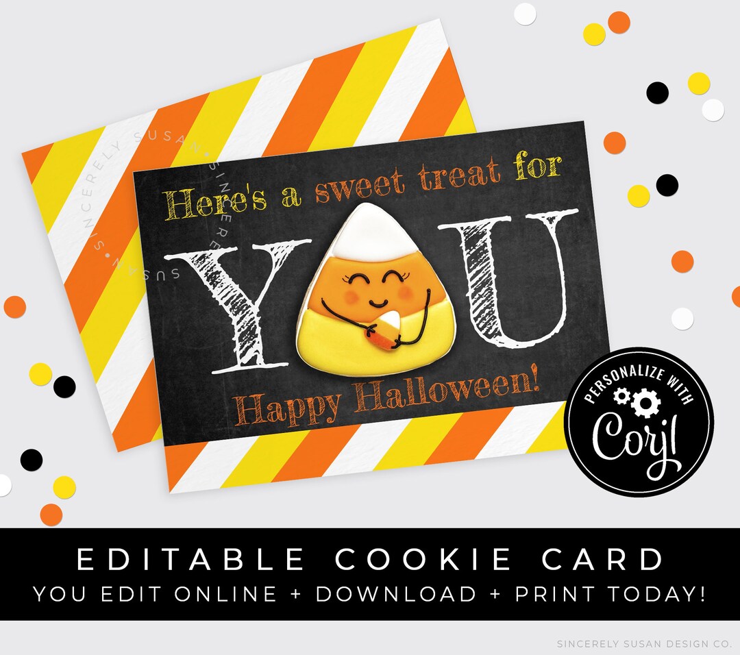 CUSTOMIZABLE Halloween Mini Cookie Cards, Halloween Candy Corn ...