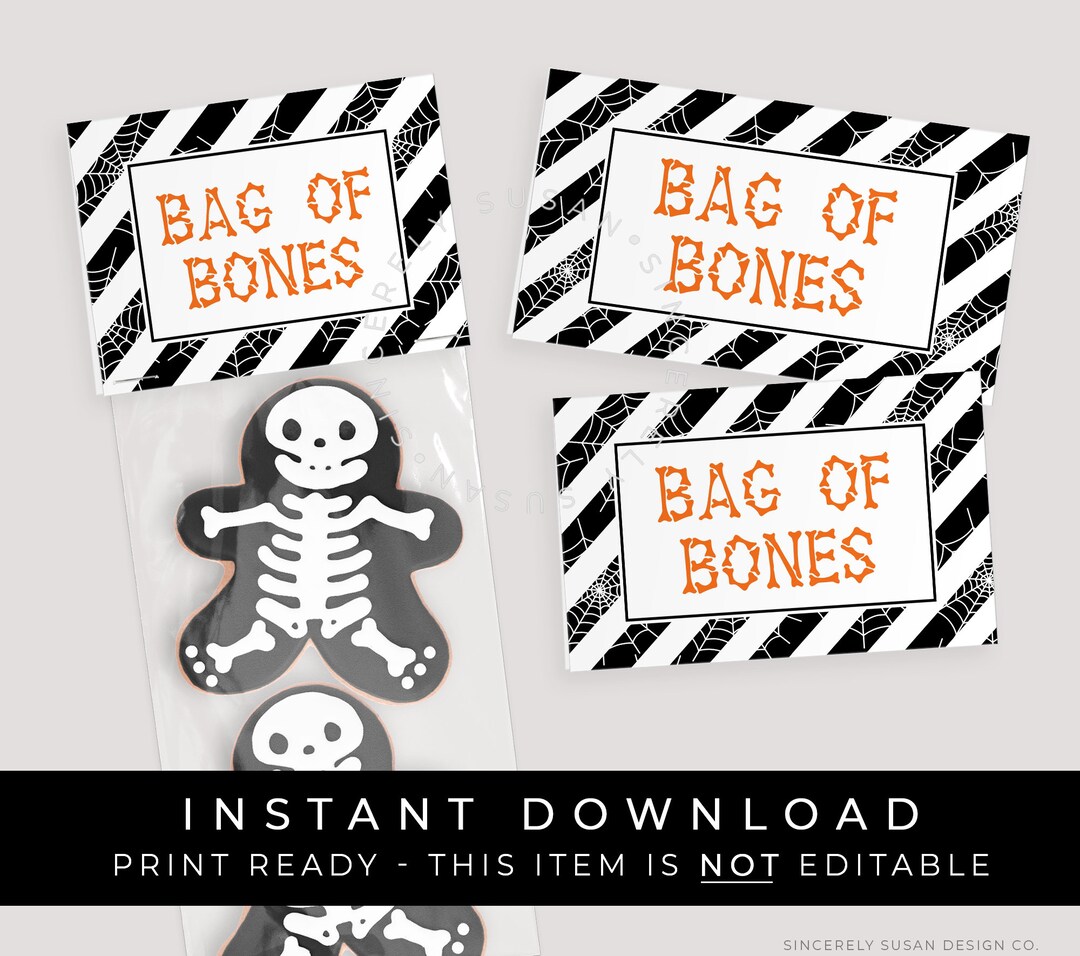 Instant Download Bag of Bones Halloween Bag Topper Printable, Halloween ...