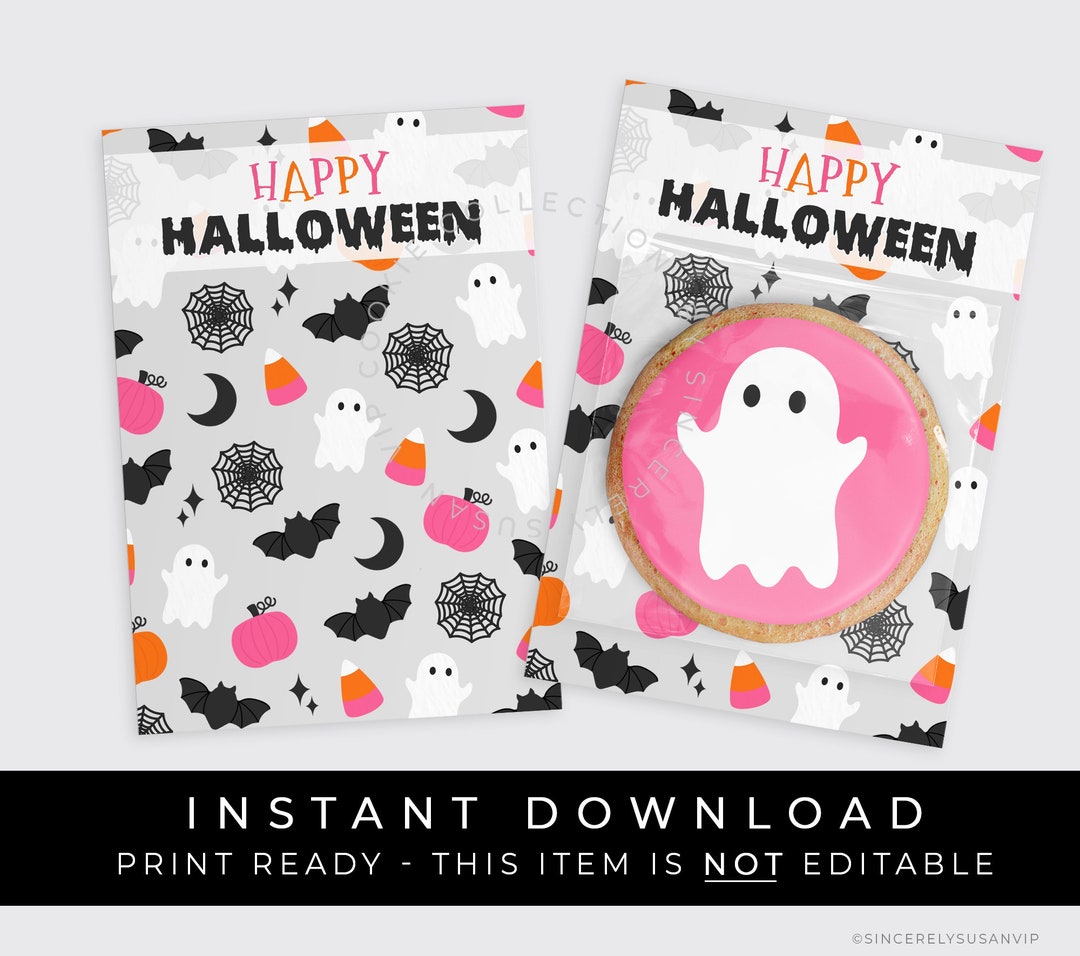 Instant Download Happy Halloween Cookie Card, Printable Pink Halloween ...