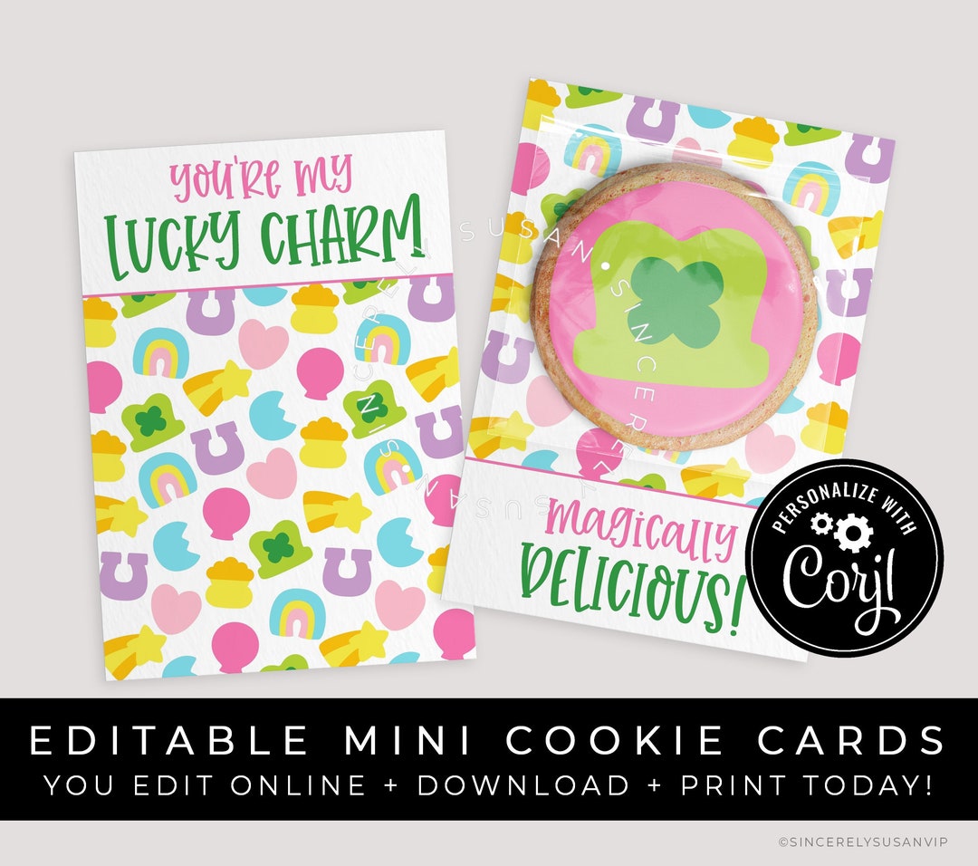 CUSTOMIZABLE You're My Lucky Charm Mini Cookie Cards, Printable ...