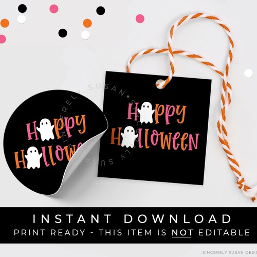 Hey Boo Cute Little Ghost Halloween Treat Bag Tag Template / - Etsy