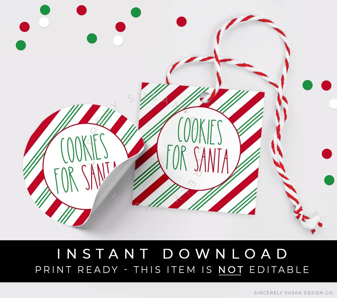 Instant Download Cookies for Santa Cookie Tag, Holiday Candy Cane ...