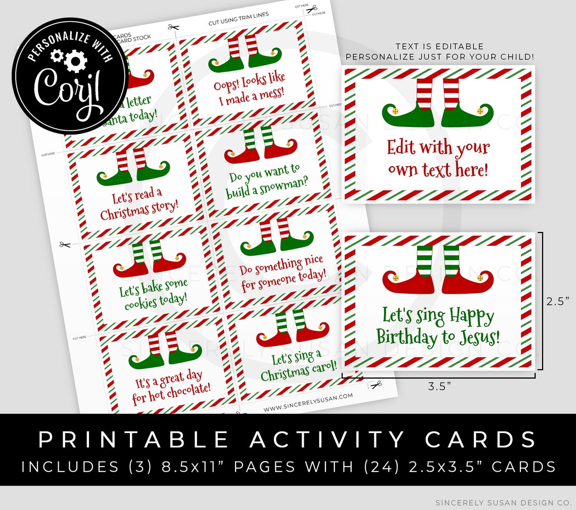 CUSTOMIZABLE Elf Activity Cards Printable Elf Notes Editable | Etsy