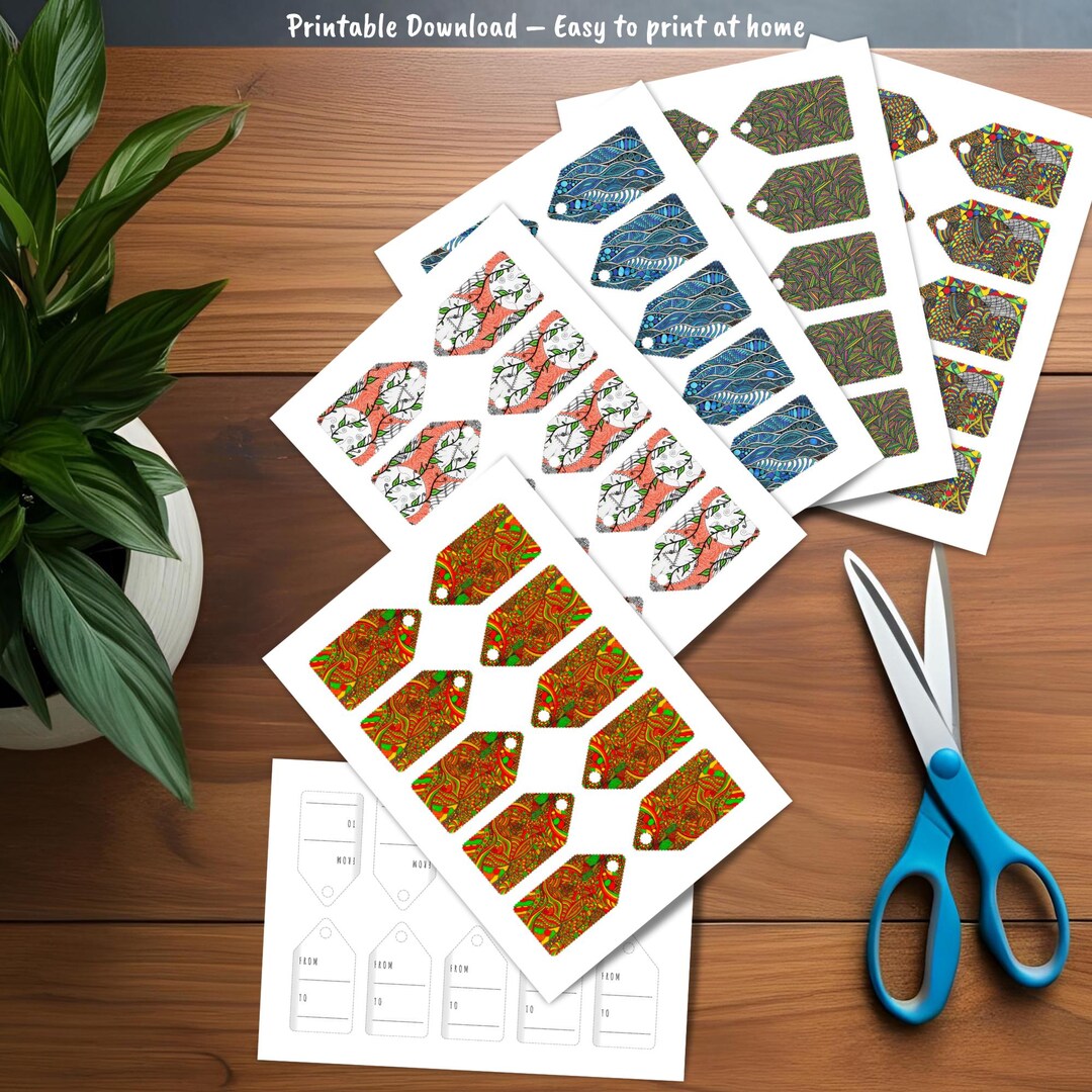 Colorful Printable Gift Tags Bundle – Zentangle Gift Tags – Printable ...