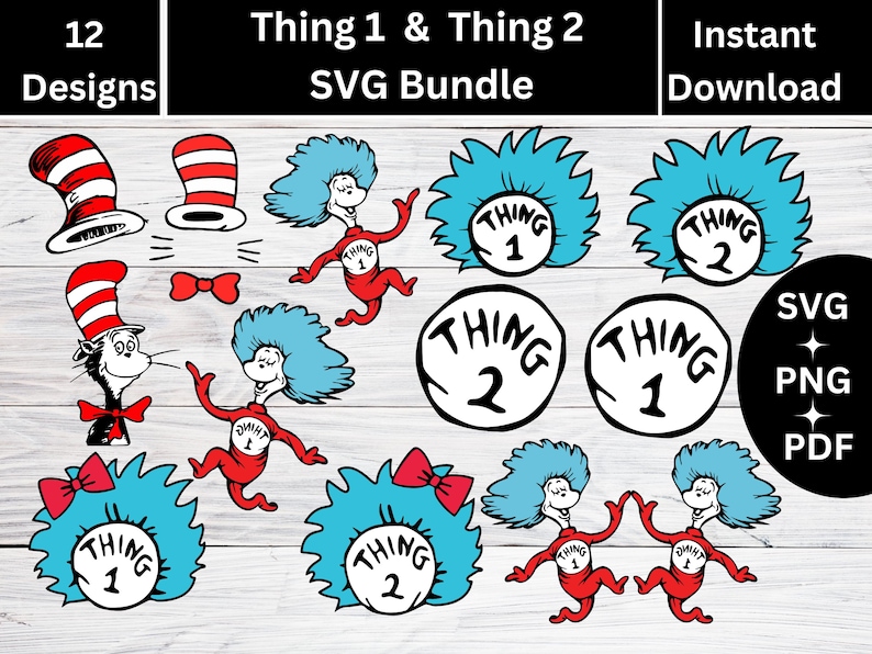 Thing 1 and Thing 2 SVG Bundle: Dr Seuss Cut Files (digital Download ...